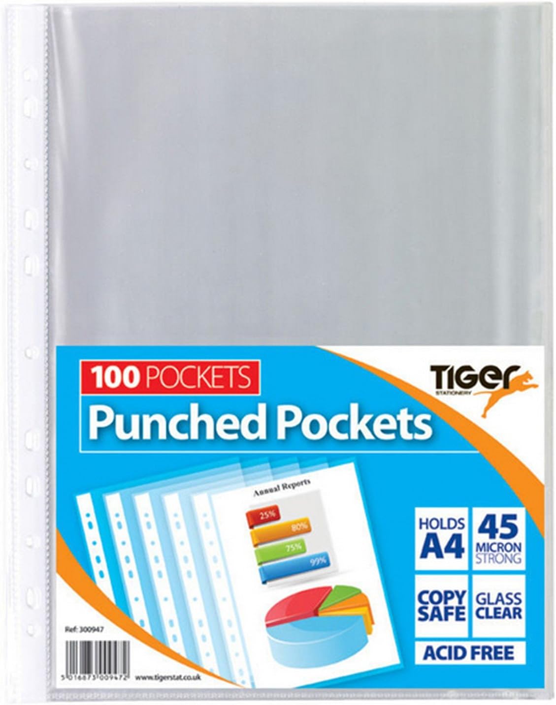 Punched Pockets – Tiger, A4 Pack of 100, Glass Clear | Suman Brothers